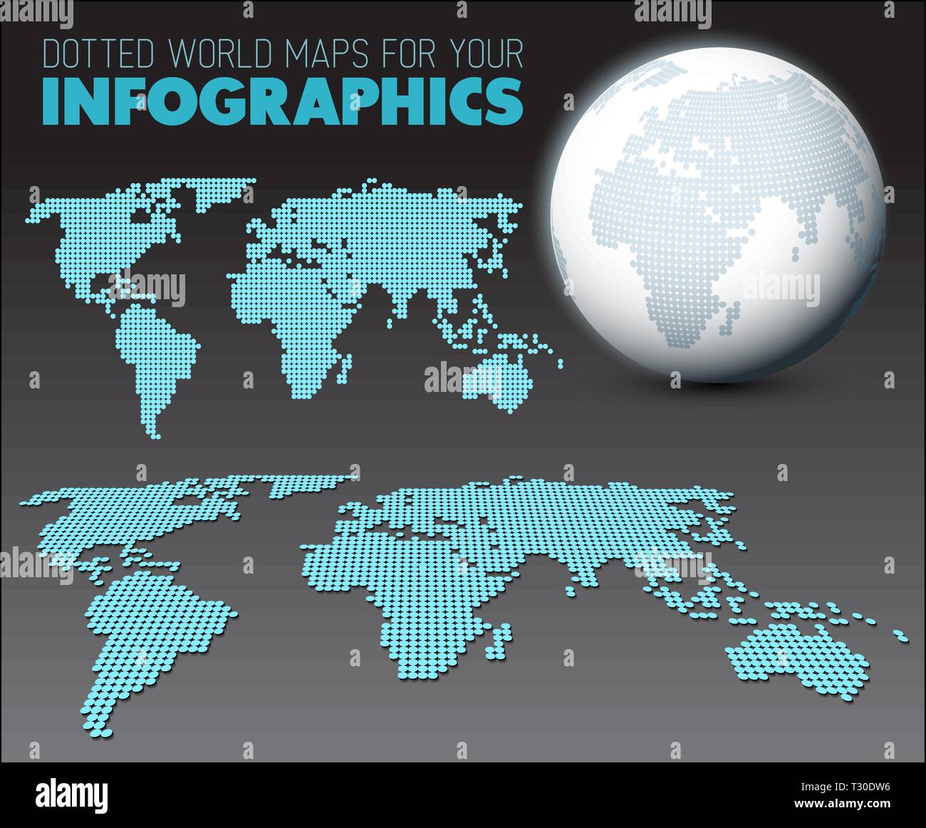 World maps and 3d globe elements for your infographics reports - dark ...