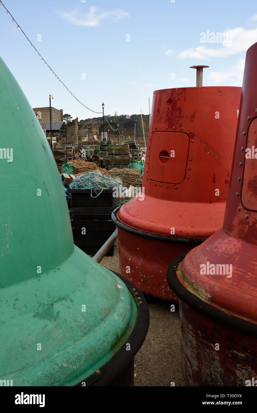 Navigation buoys, starboard, green lateral mark and port, red lateral ...