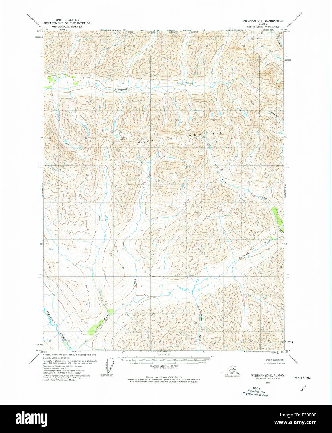 USGS TOPO Map Alaska AK Wiseman D-3 360466 1971 63360 Restoration Stock ...