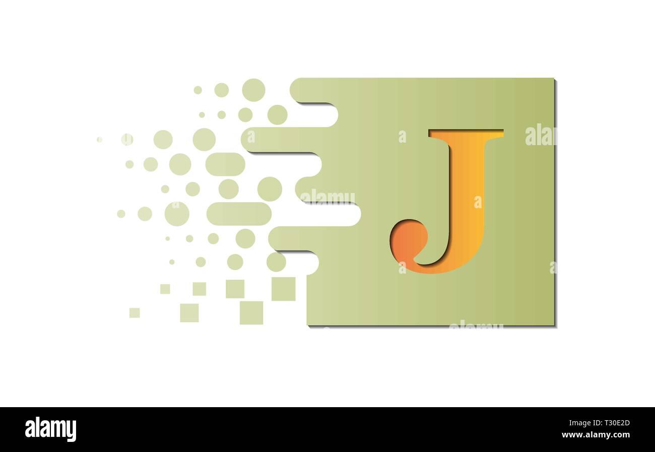 Letter J on a colored square with destroyed blocks on a white ...