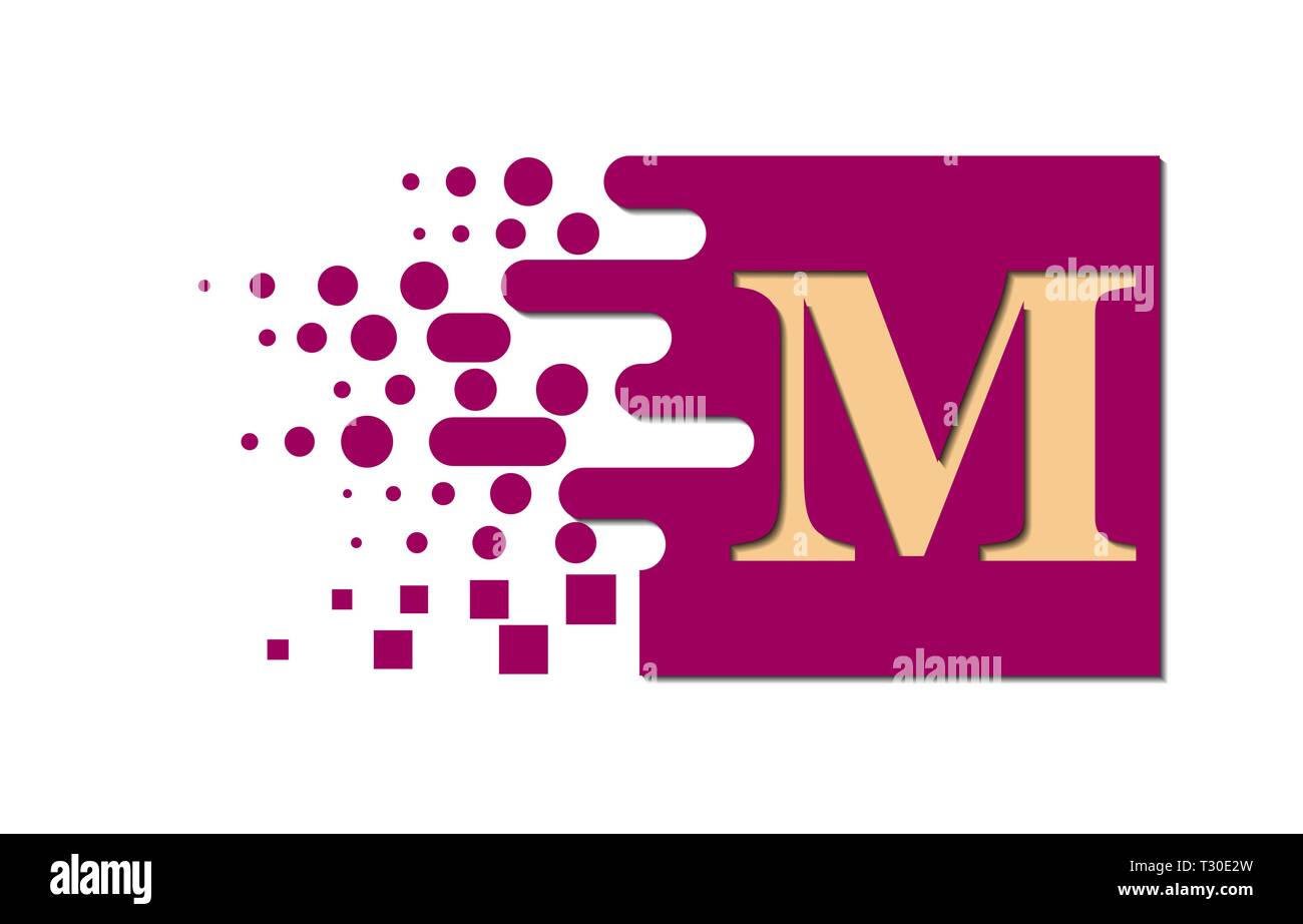 Letter M on a colored square with destroyed blocks on a white ...
