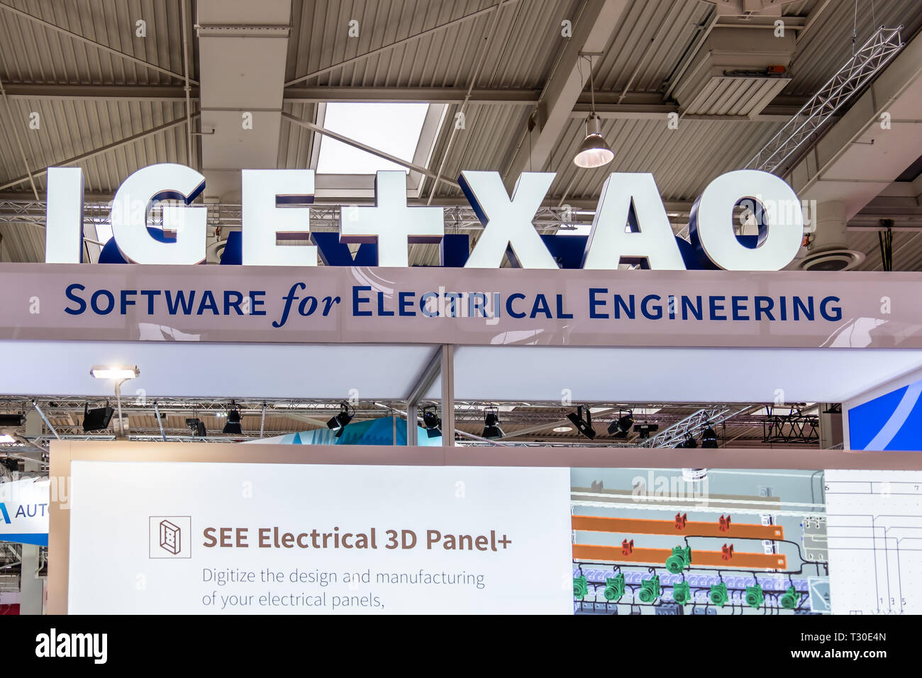 HANNOVER / GERMANY - APRIL 02 2019 : IGE XAO is displaying new ...