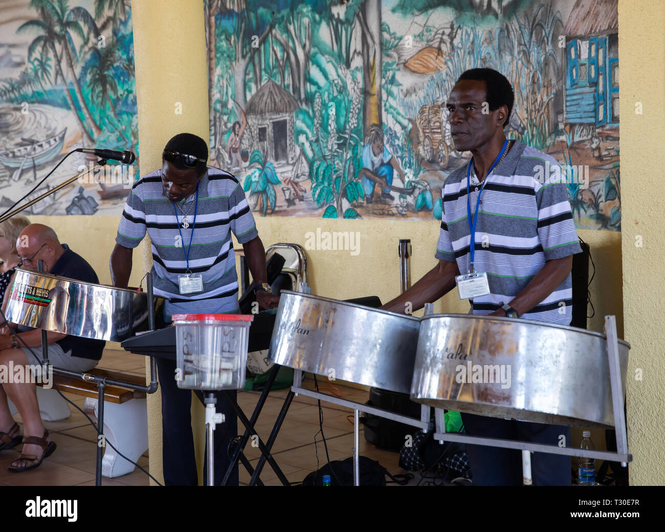 Steel band playing music at the cruise port in St Kitts, The Caribbean ...