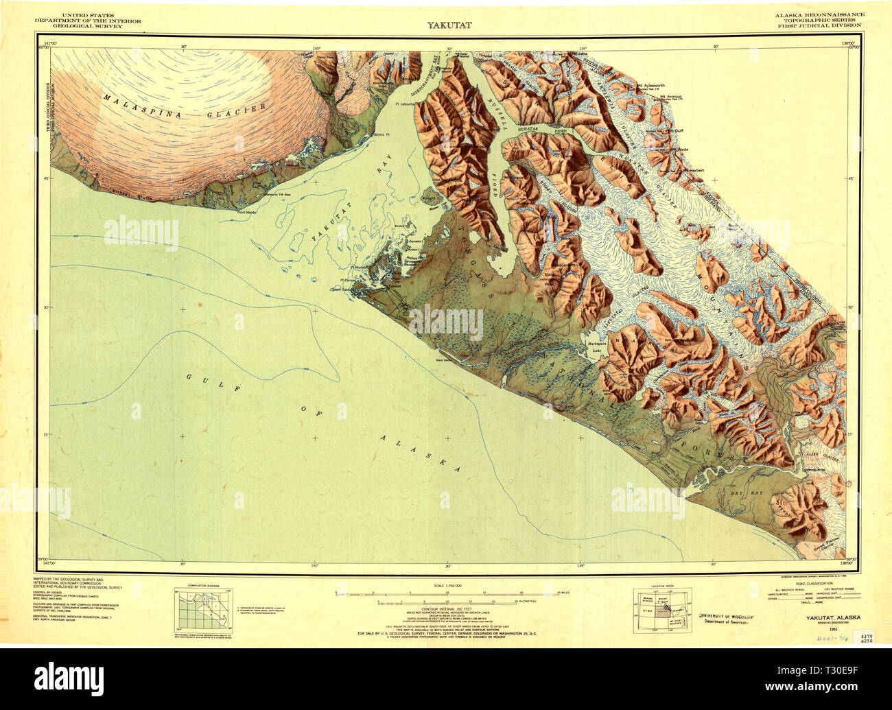 USGS TOPO Map Alaska AK Yakutat 708046 1951 250000 Restoration Stock ...
