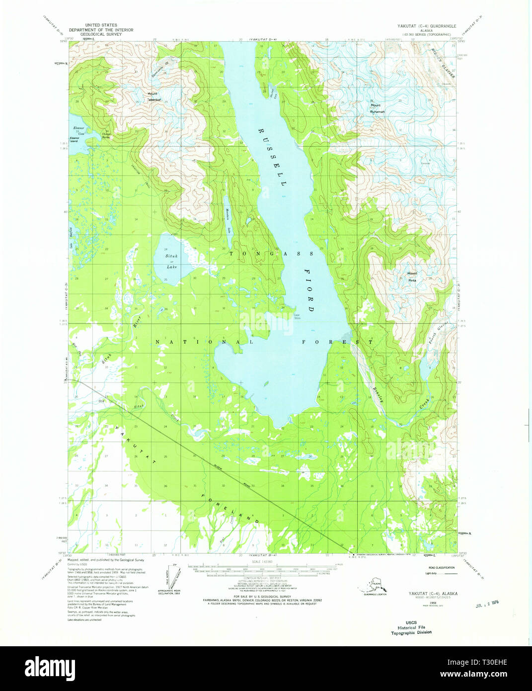 USGS TOPO Map Alaska AK Yakutat C-4 360499 1959 63360 Restoration Stock ...
