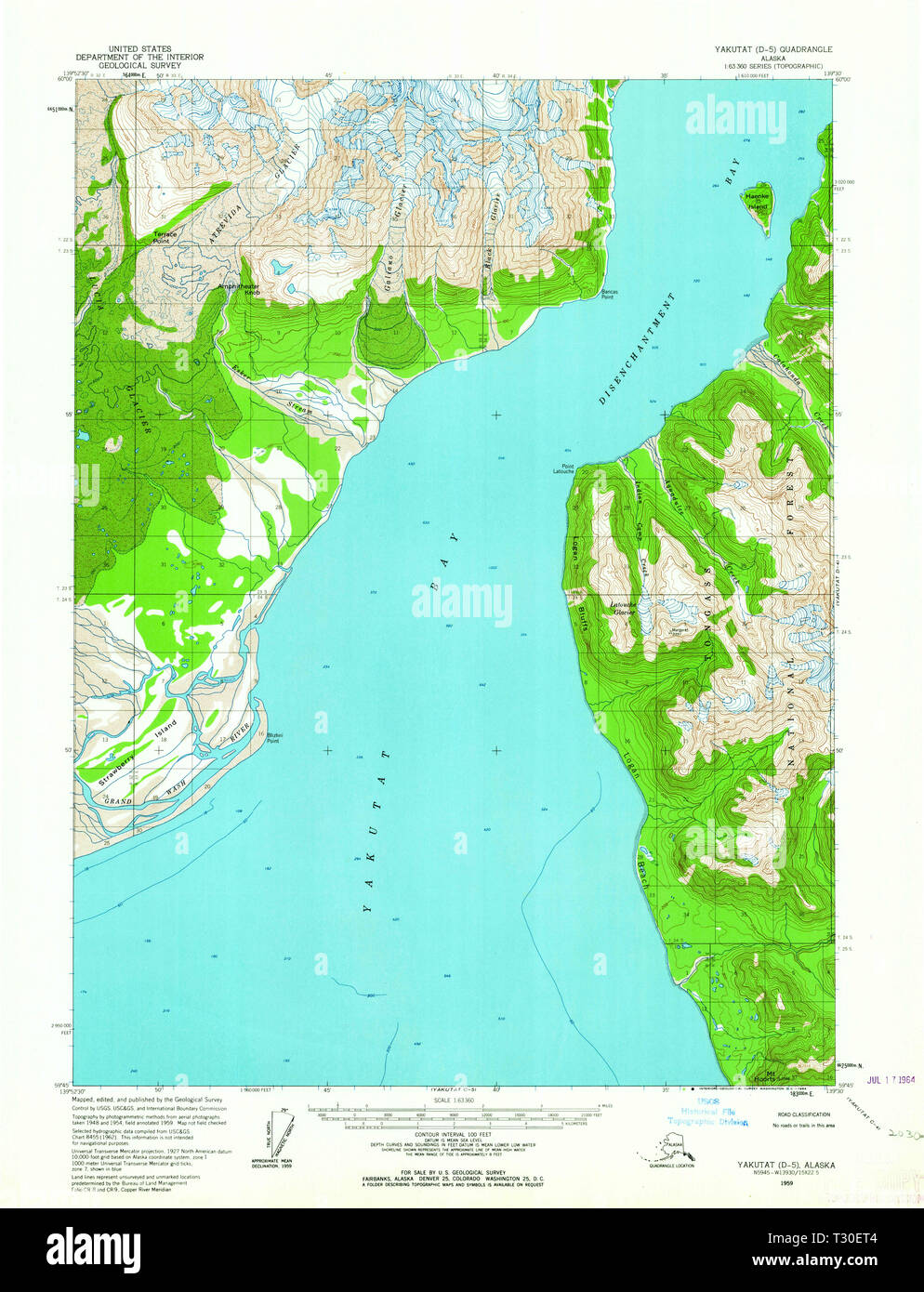 USGS TOPO Map Alaska AK Yakutat D-5 353879 1959 63360 Restoration Stock ...