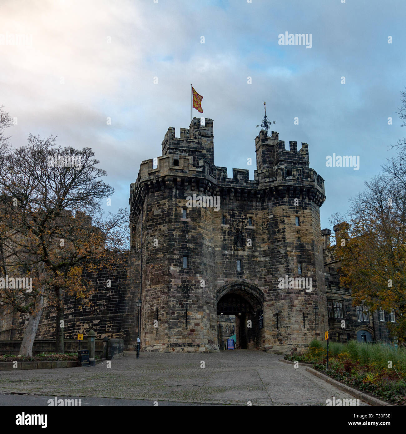Entrance of Lancaster Castle, a former prison which sits atop a hill in ...