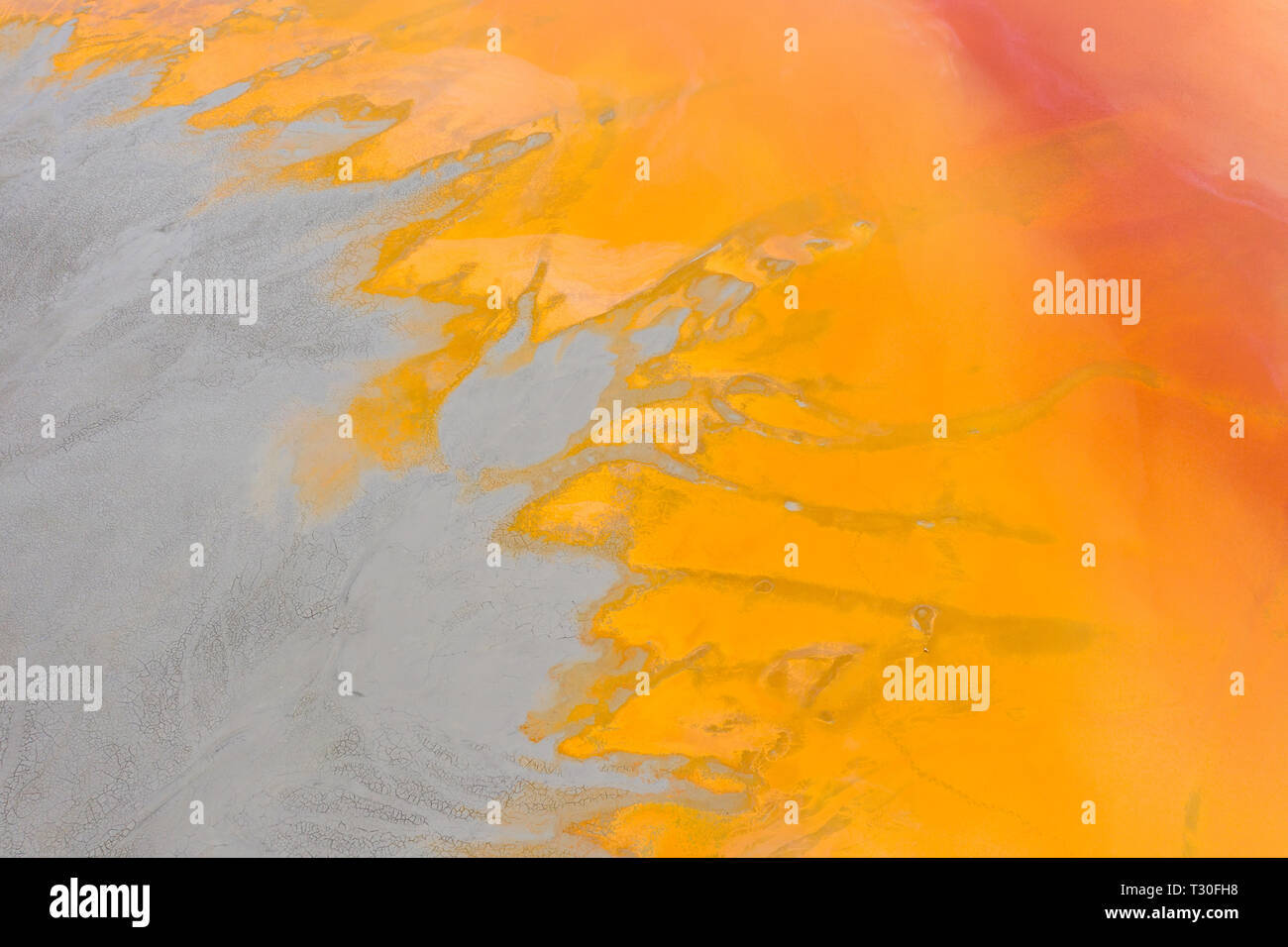 Aerial drone view of water pollution of a copper mine exploitation ...