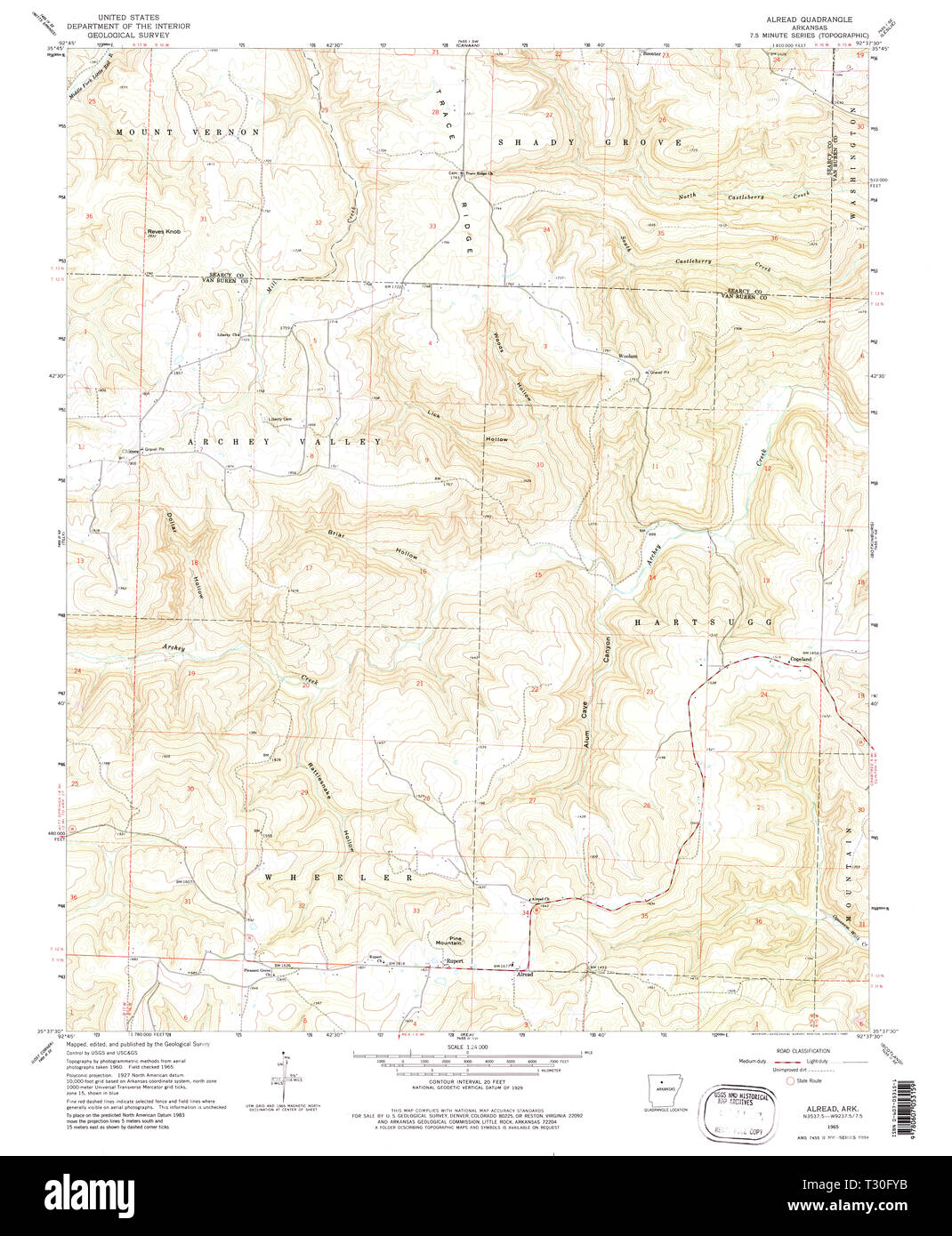 USGS TOPO Map Arkansas AR Alread 257865 1965 24000 Restoration Stock ...