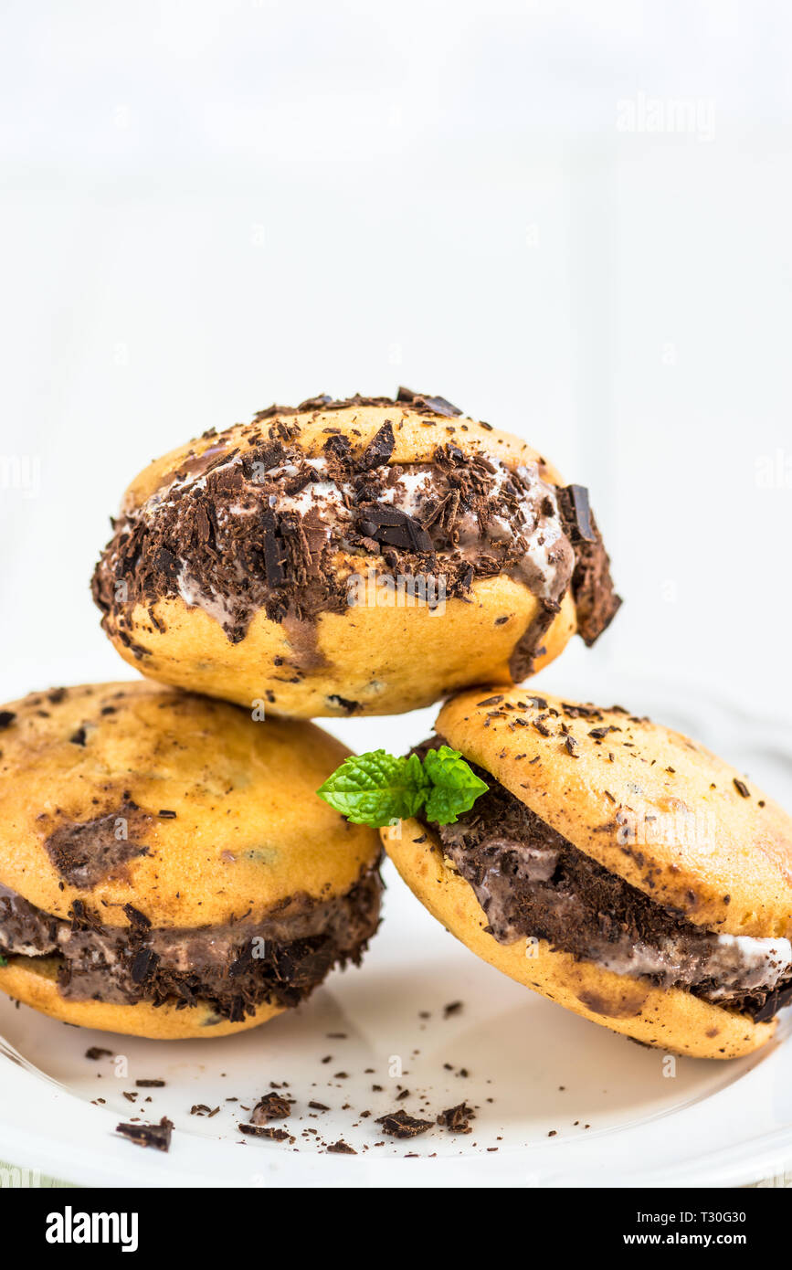 Vanilla and Chocolate Ice Cream Sandwich, Ice Cream between Two Cookies ...