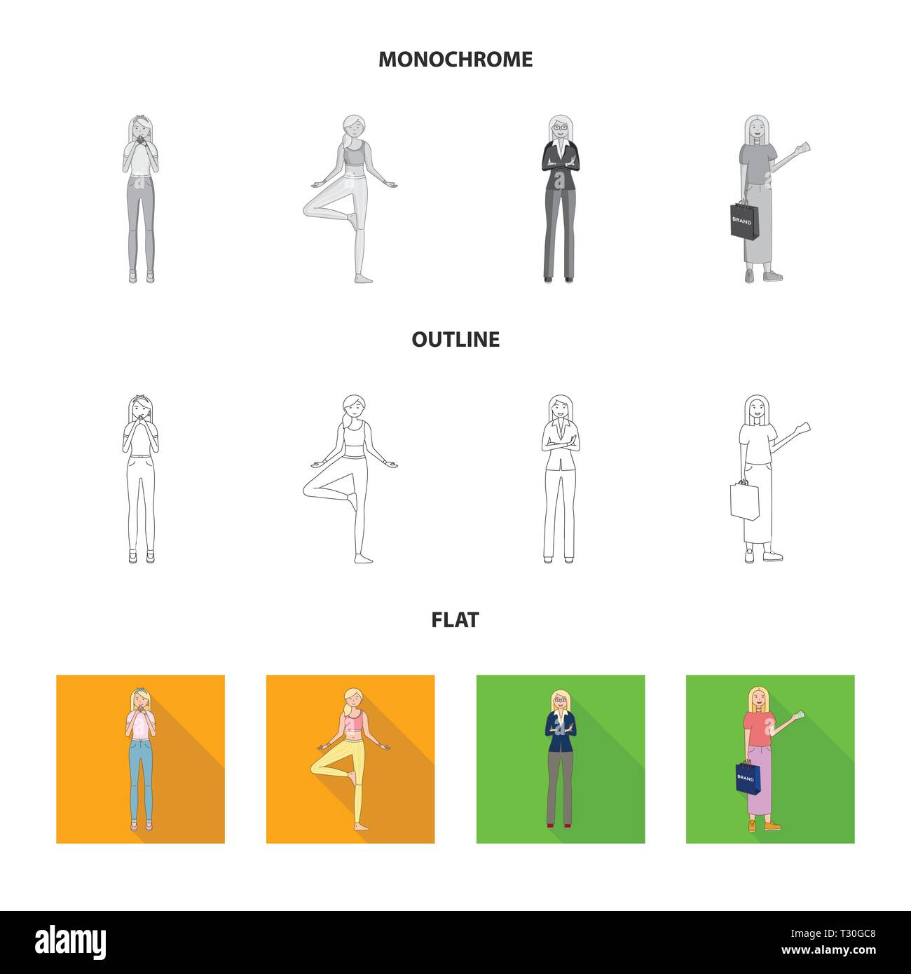 Vector design of posture and mood symbol. Set of posture and female ...