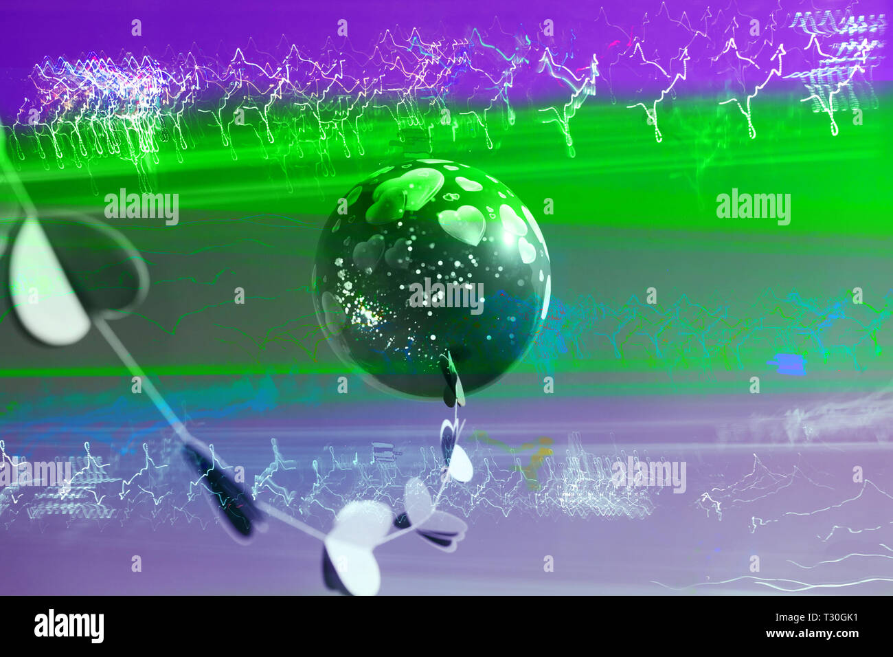 Modern balloon with little hearts fly away in the sky. Abstract ...