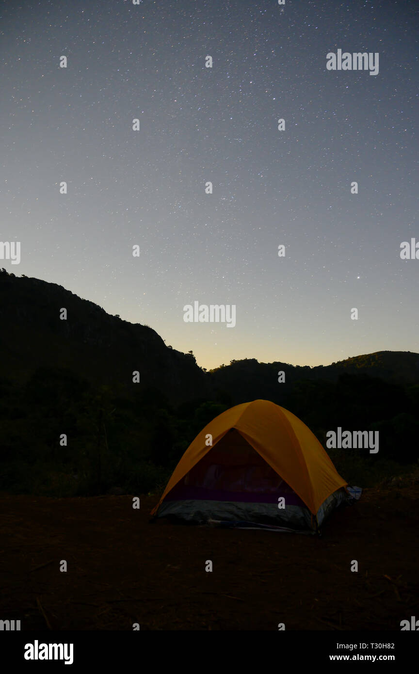 Camping tent mountain view and star with night time Stock Photo - Alamy
