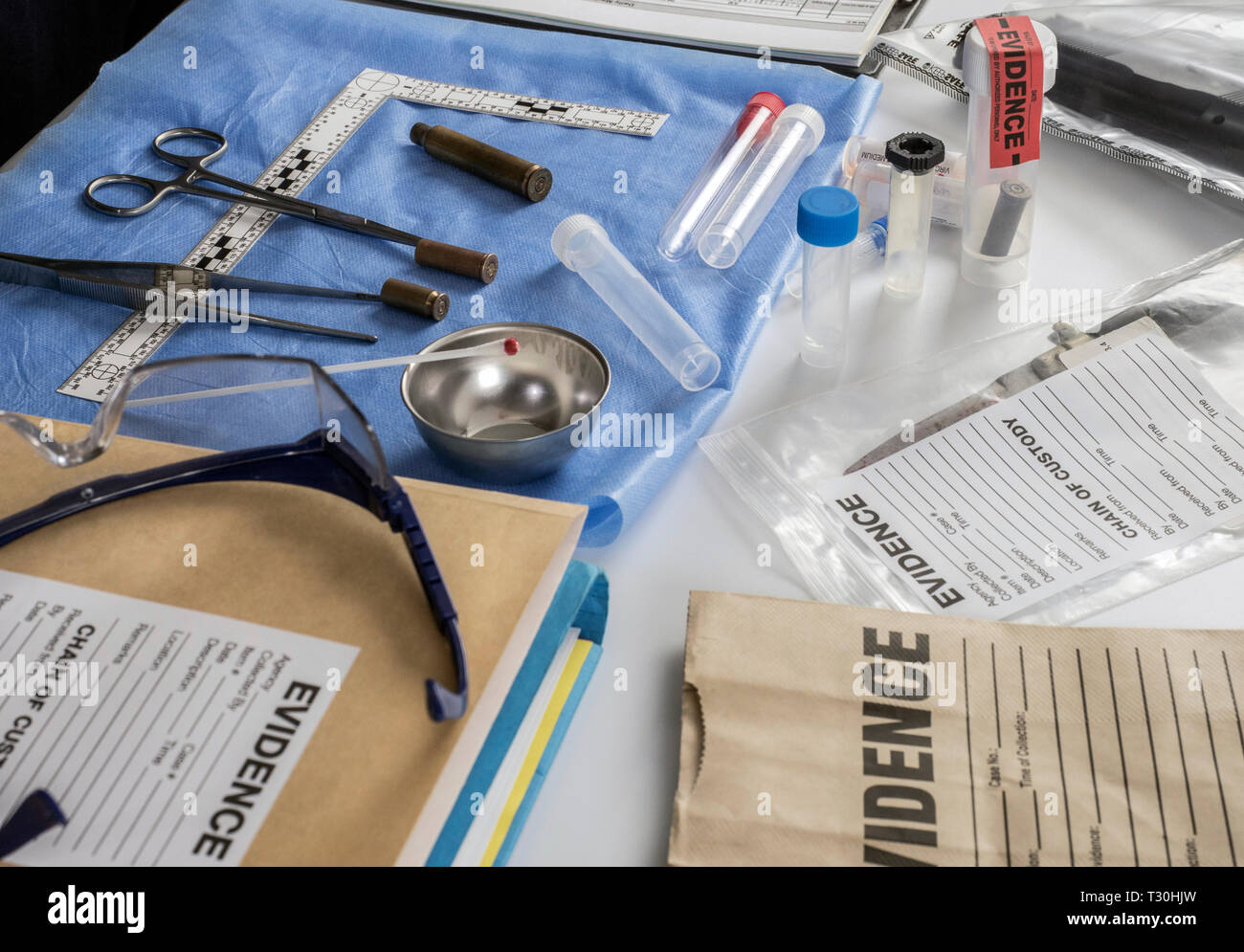 Criminalistic Laboratory, Bullet shell analysis, conceptual image Stock ...