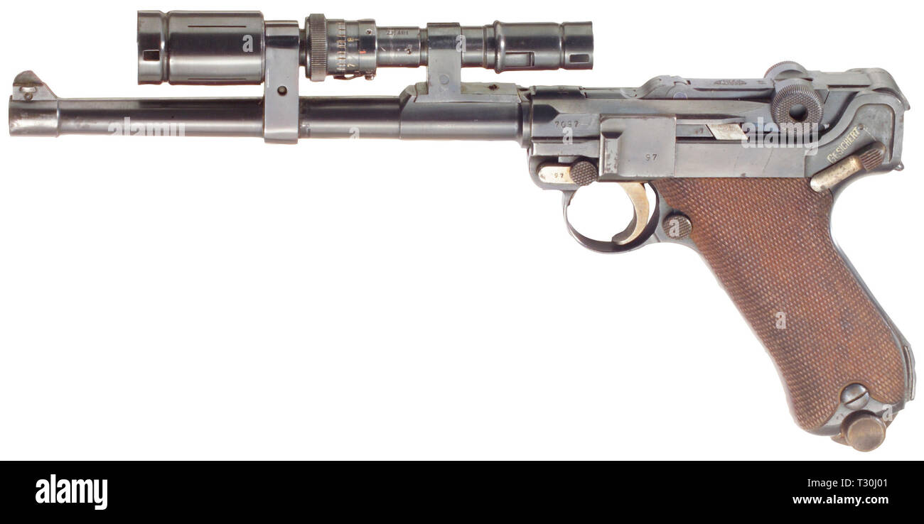 Small arms, pistols, Luger Pistol 08 Parabellum, caliber 9 mm ...