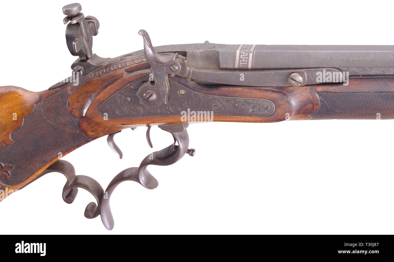 Civil long arms, flintlock and caplock, luxury full stock rifle, G ...