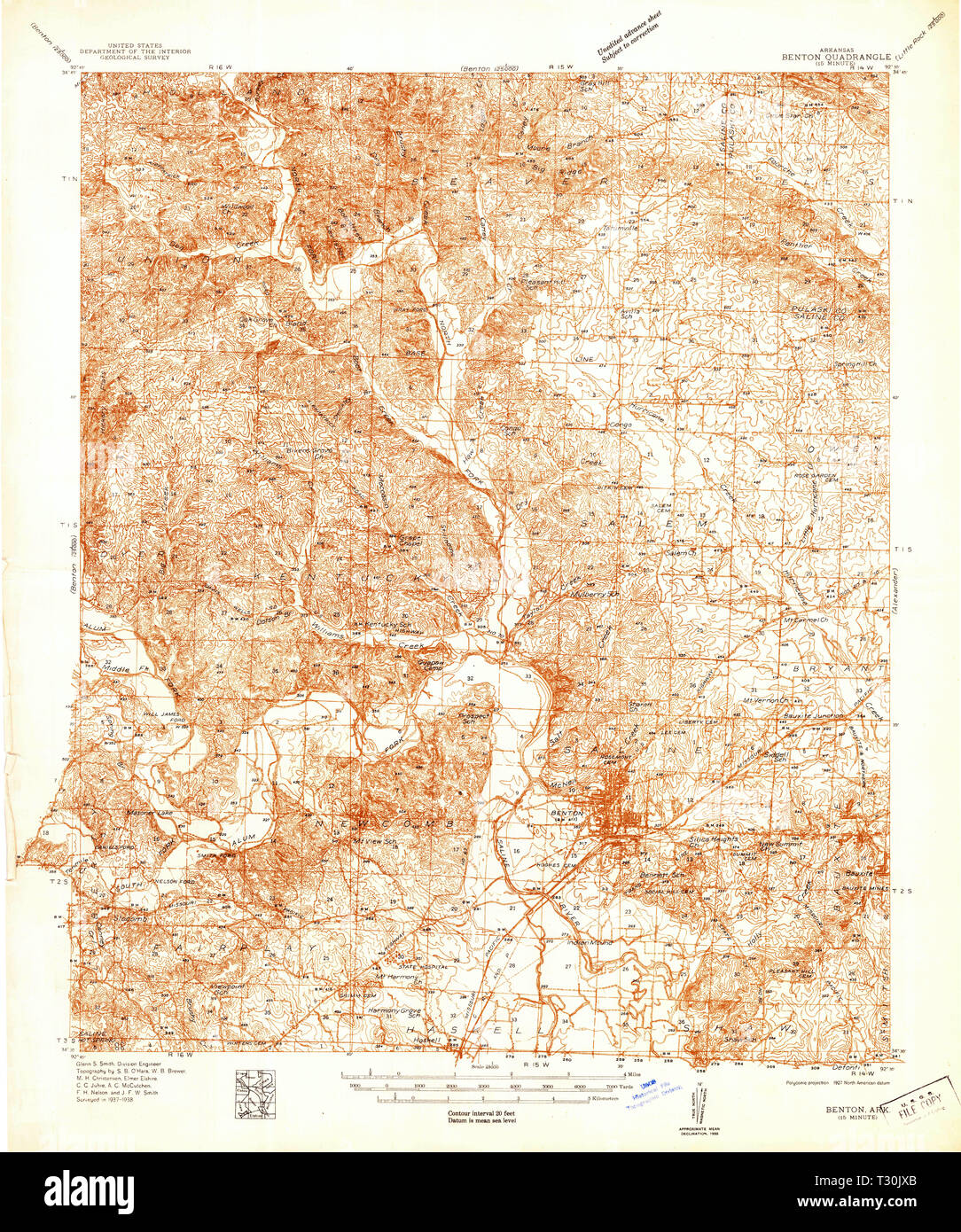 USGS TOPO Map Arkansas AR Benton 259961 1938 48000 Restoration Stock ...