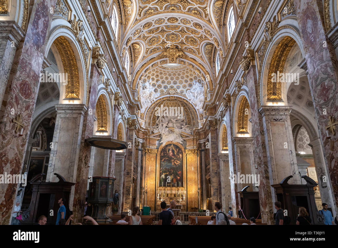 Rome, Italy - June 21, 2018: Panoramic view of interior of The Church ...
