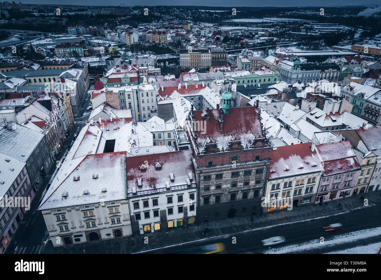 Old Town Hall on Republic Square in Pilsen - aerial view. Pilsen ...
