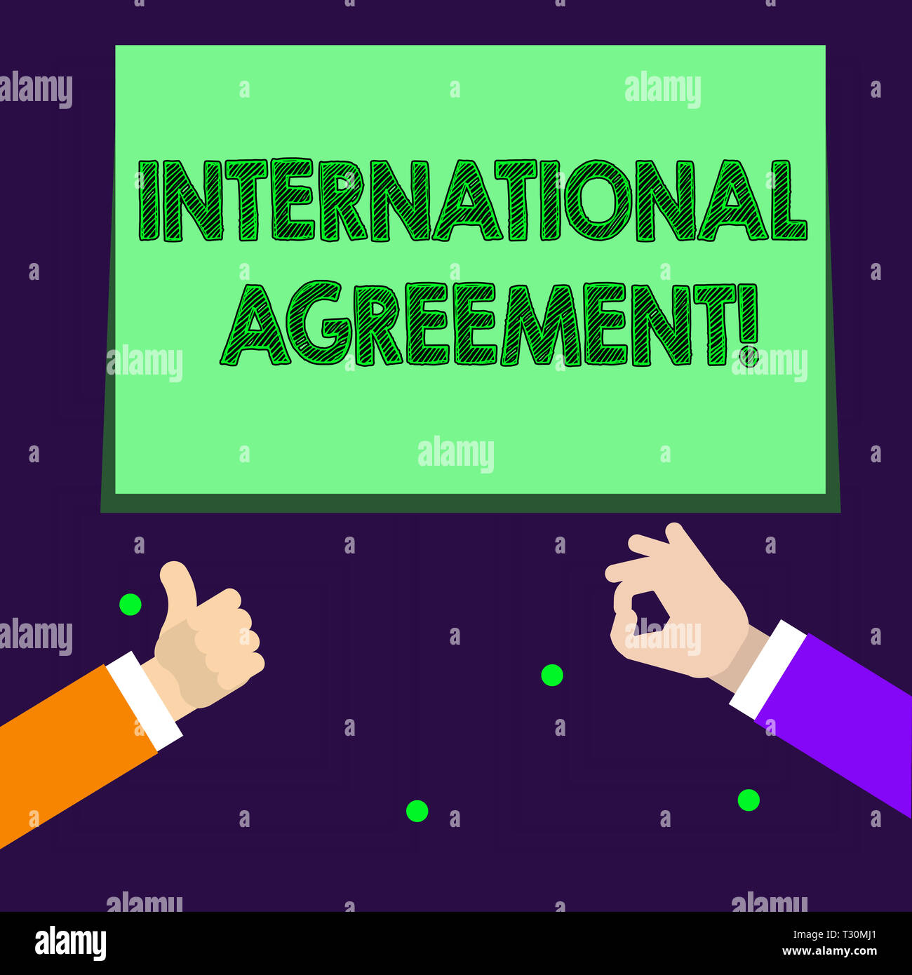 Writing note showing International Agreement. Business concept for ...