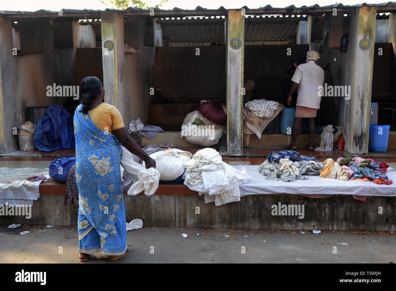 Traditional laundry in Kochi (Cochin) in the south of India, recorded ...