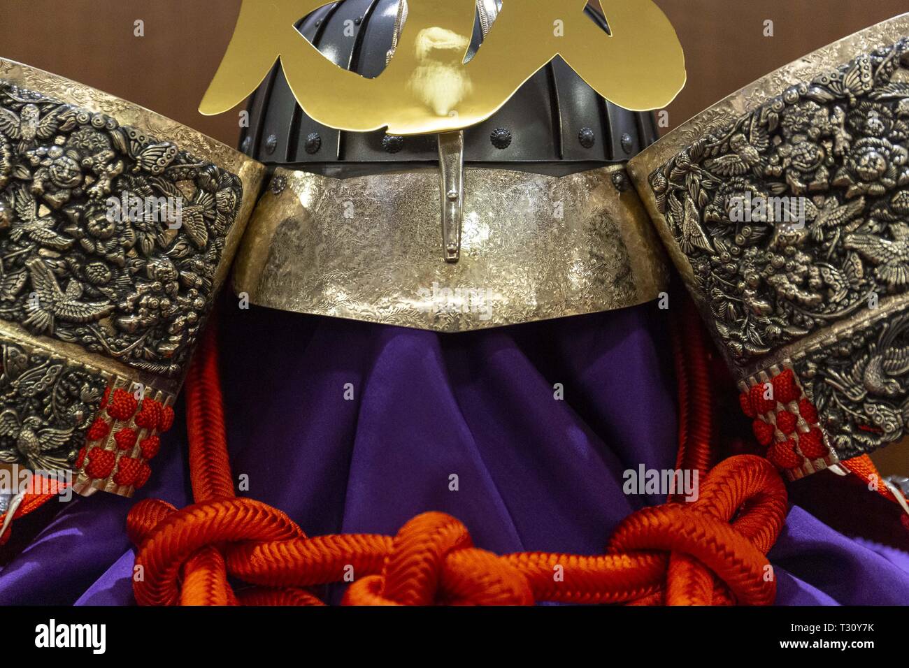 April 5, 2019 - Tokyo, Japan - An ornamental samurai helmet ''Kabuto ...