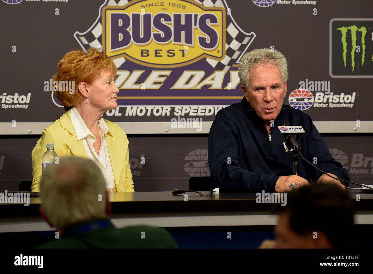 Bristol, Tennessee, USA. 5th Apr, 2019. Darrell Waltrip addresses the ...