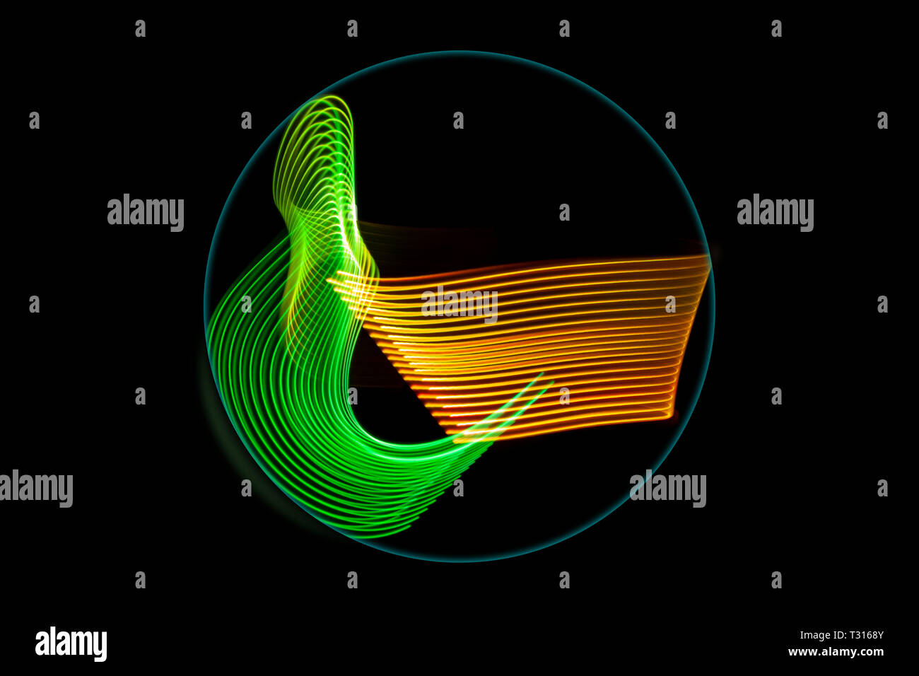 Abstract background with horizontal and vertical disruptions of green ...