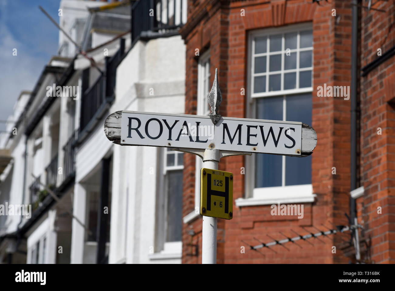 Royal Mews, Southend on Sea, Essex, UK street sign. Road sign. Georgian ...