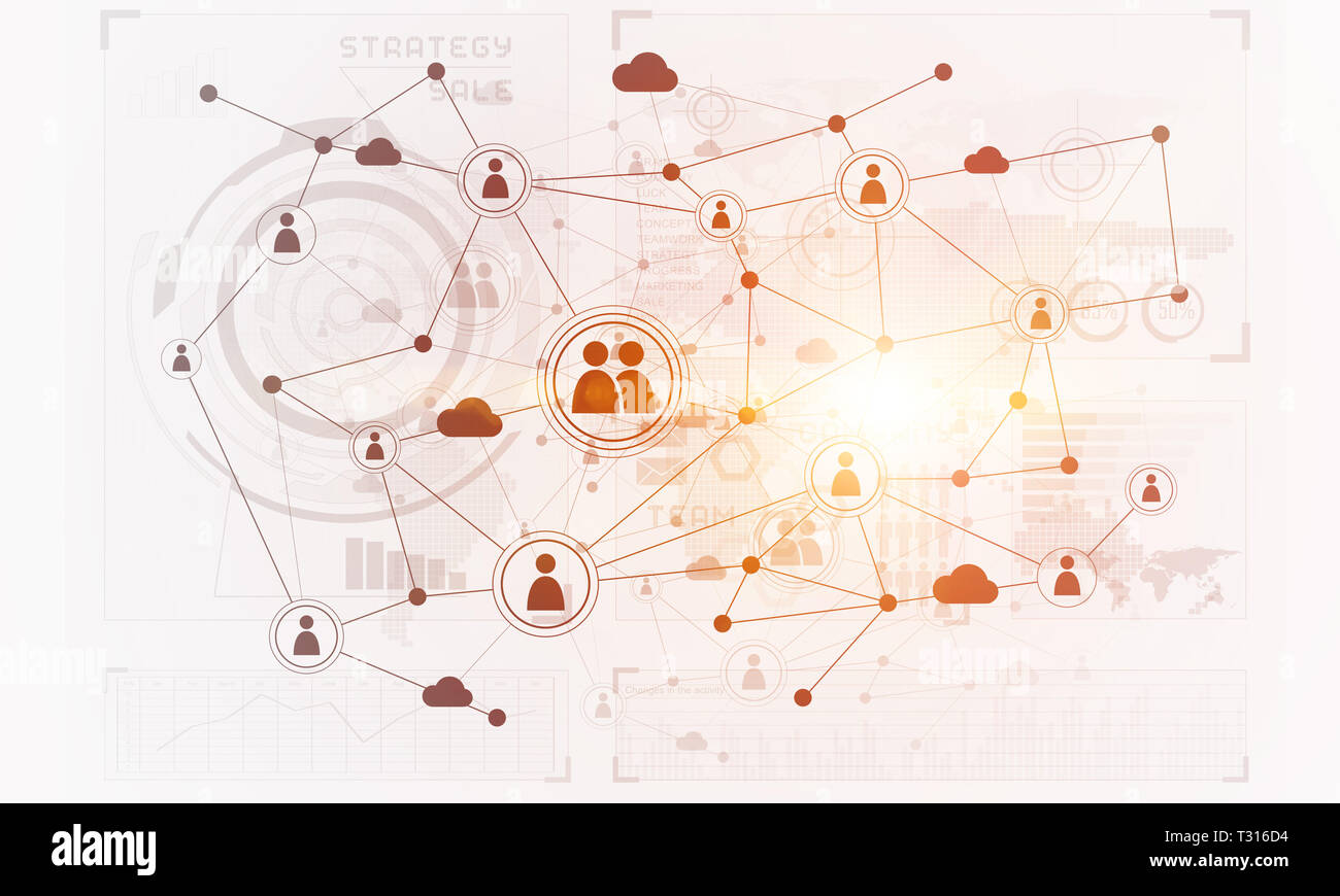 Background image with social connection and networking concept on white ...