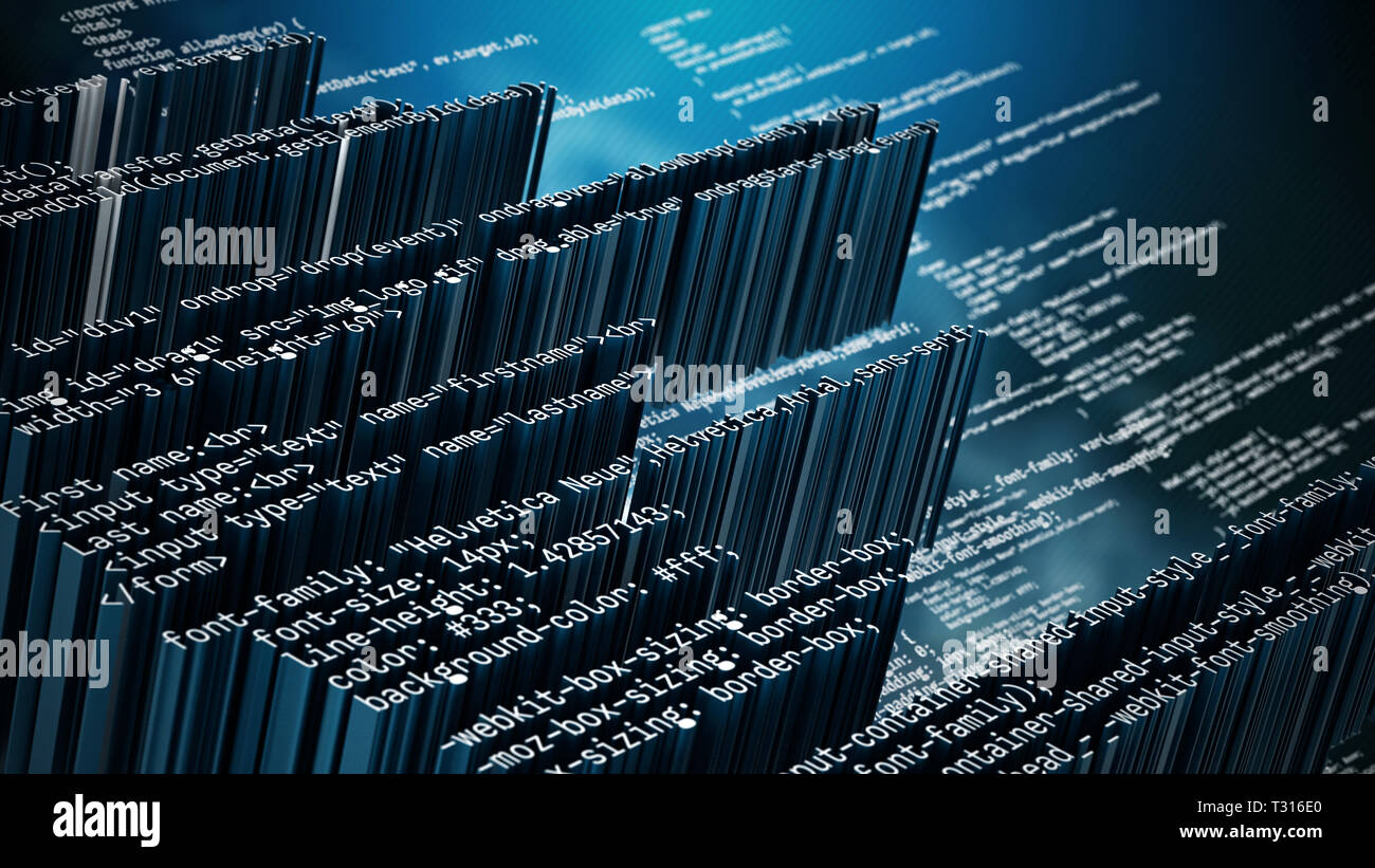 Abstract code background with blue color tones. 3D illustration Stock ...