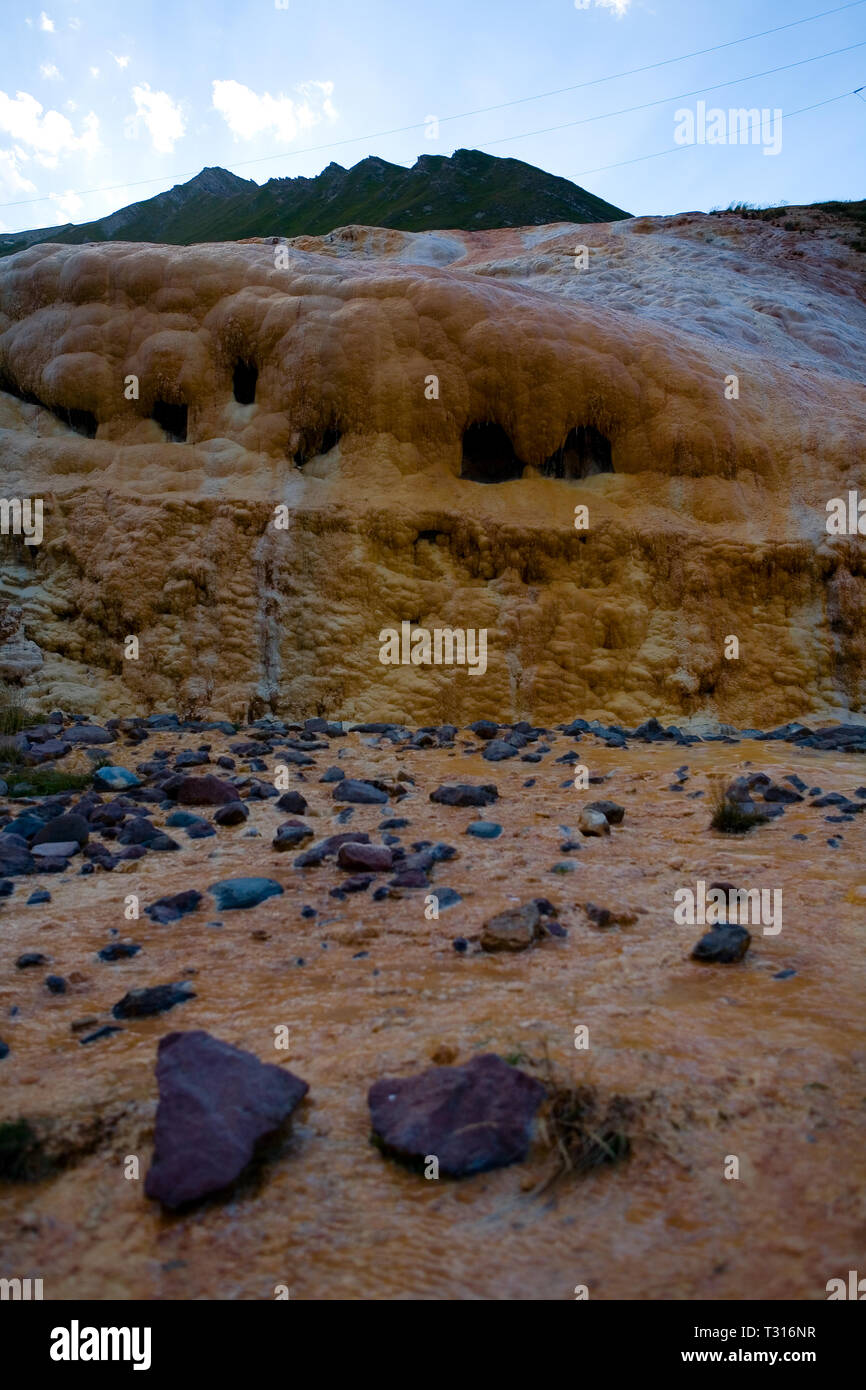 Water flows through the limestone slope of the mountain. Georgia Stock ...