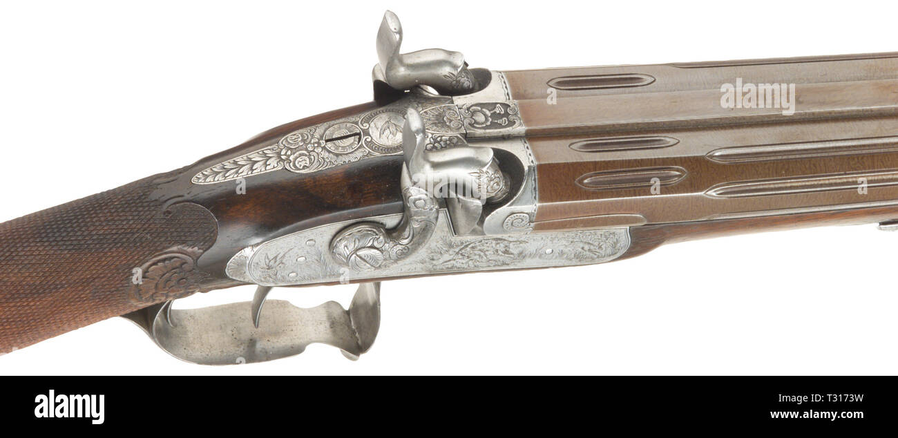 Civil long arms, flintlock and caplock, caplock double-barrelled ...