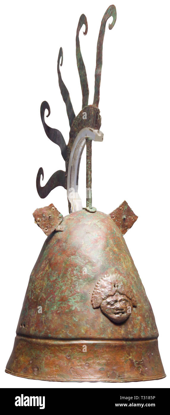 Body armour, helmets, Konos helmet with crest, bronze, Greek ...