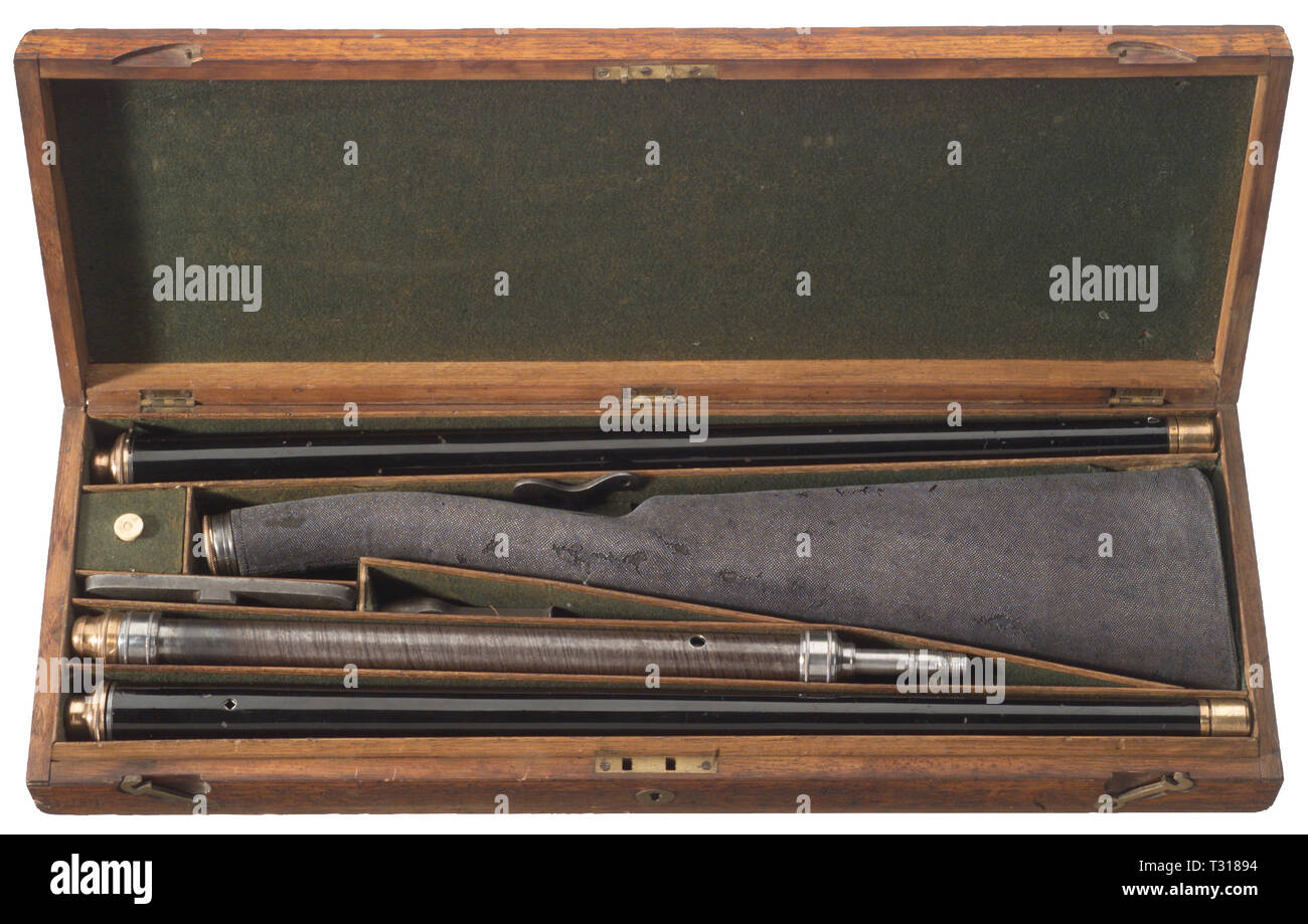 LONG ARMS, early air rifle in case, James Townsend, Birmingham, circa ...