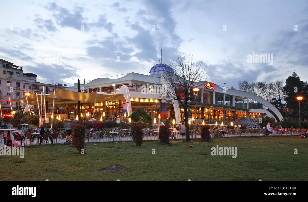 Evening in Tirana. Modern building. Albania Stock Photo - Alamy
