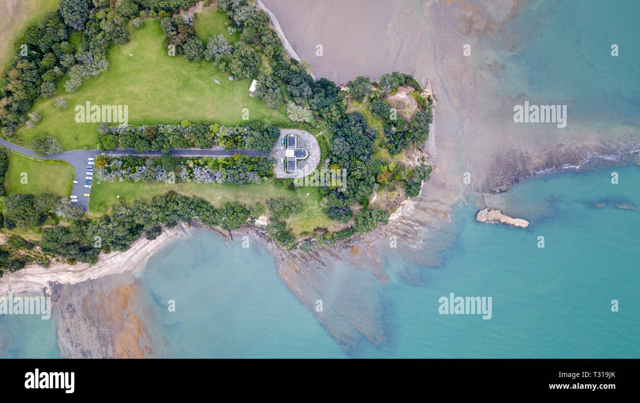 aerial view of the edge of the island on a calm and cloudy day in music ...