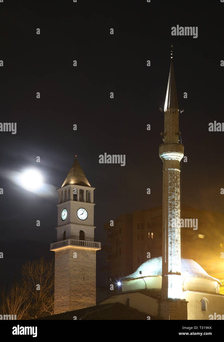 Ethem Bey mosque and clock tower in Tirana. Albania Stock Photo - Alamy