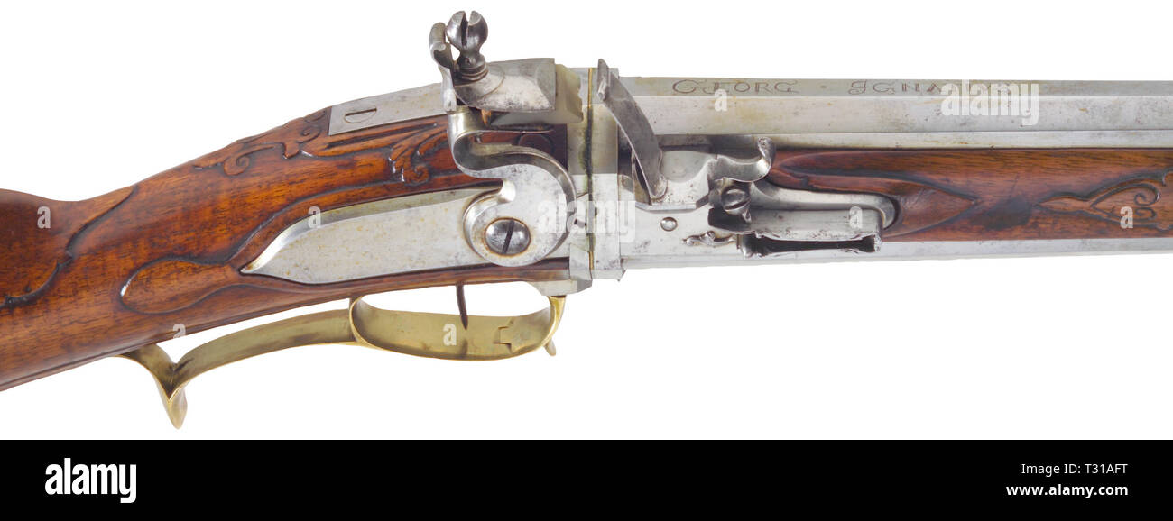 Civil long arms, flintlock and caplock, flintlock turned rifle, Georg ...