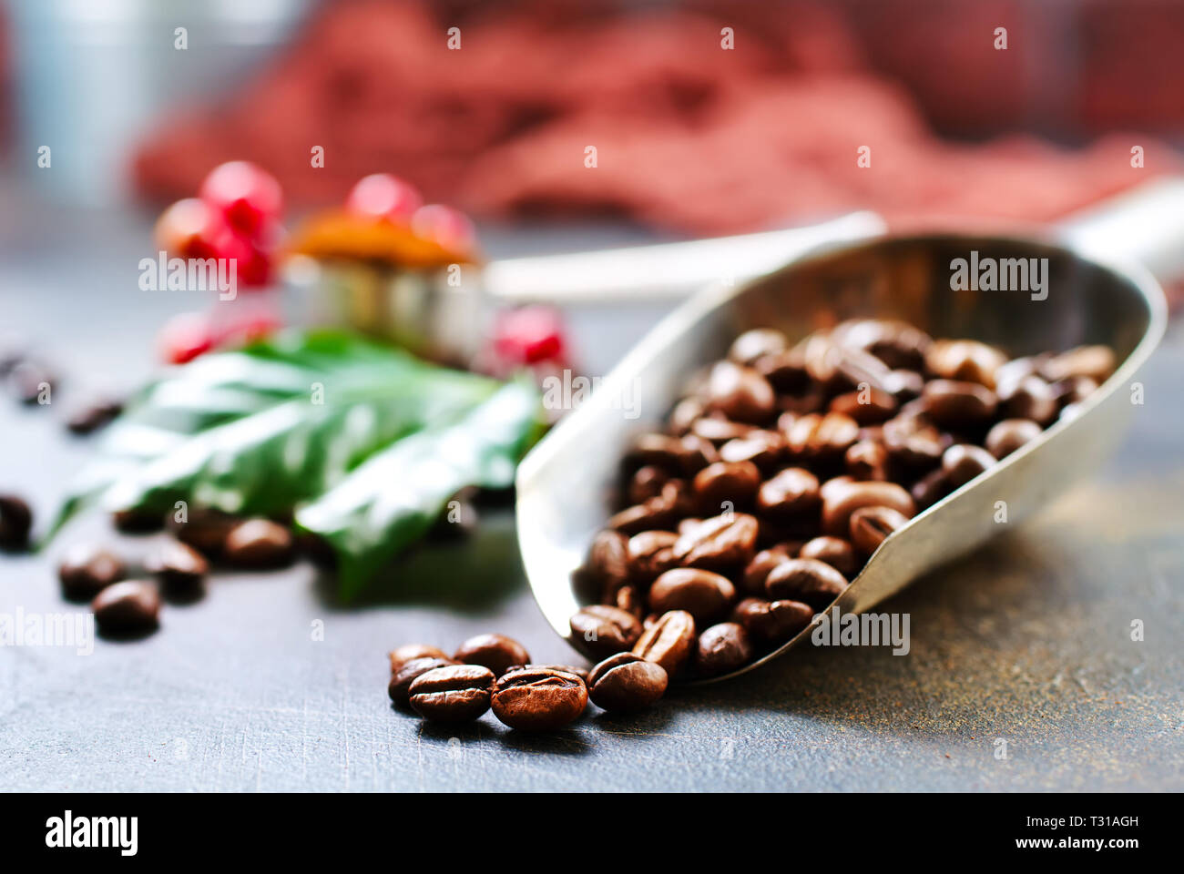 coffee beans on a table, stock photo Stock Photo - Alamy