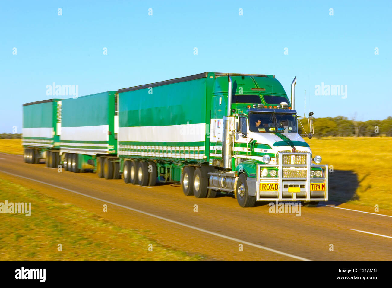 Road train truck on the Landsborough Highway, Longreach, Queensland ...