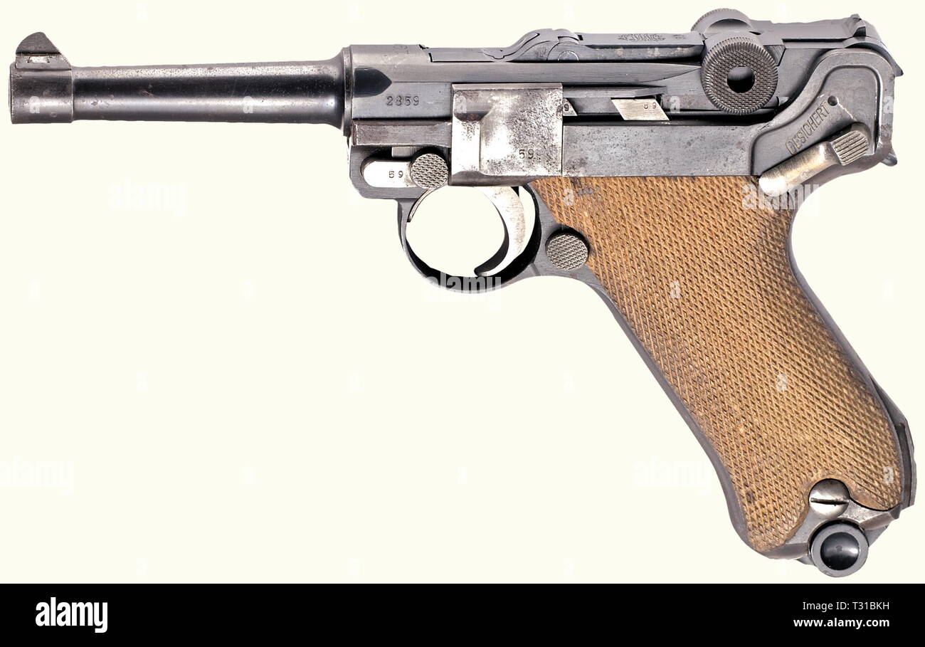 Small arms, pistols, Luger Pistol 08 Parabellum, caliber 9 mm ...