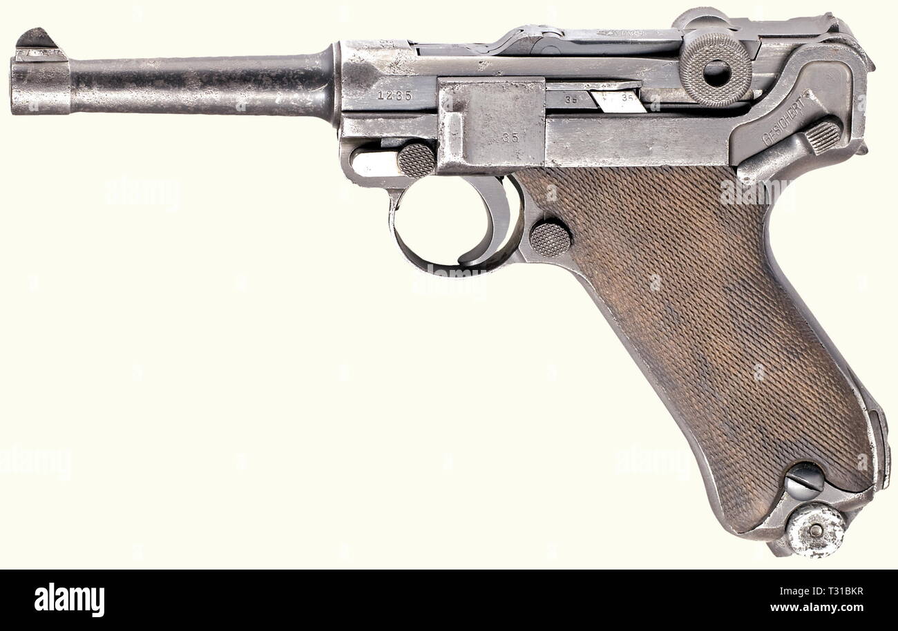 Small arms, pistols, Luger Pistol 08 Parabellum, caliber 9 mm ...