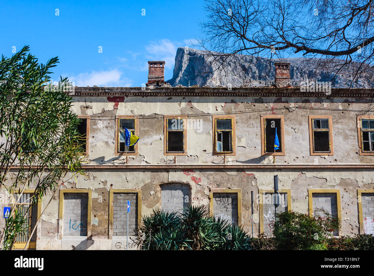 Building in Mostar damaged by the war and still not renovated. Ruined ...