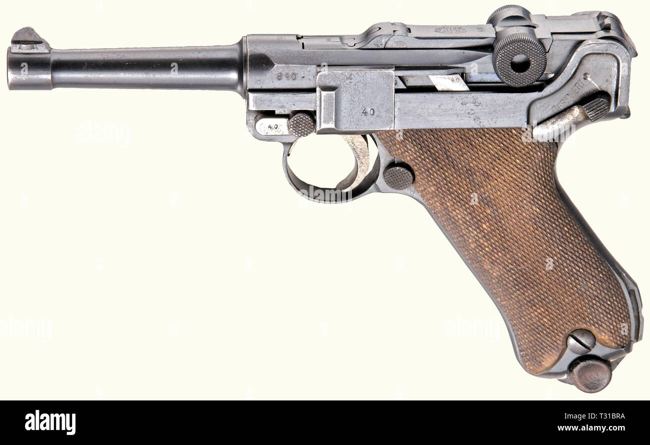 Small arms, pistols, Luger Pistol 08 Parabellum, caliber 9 mm ...