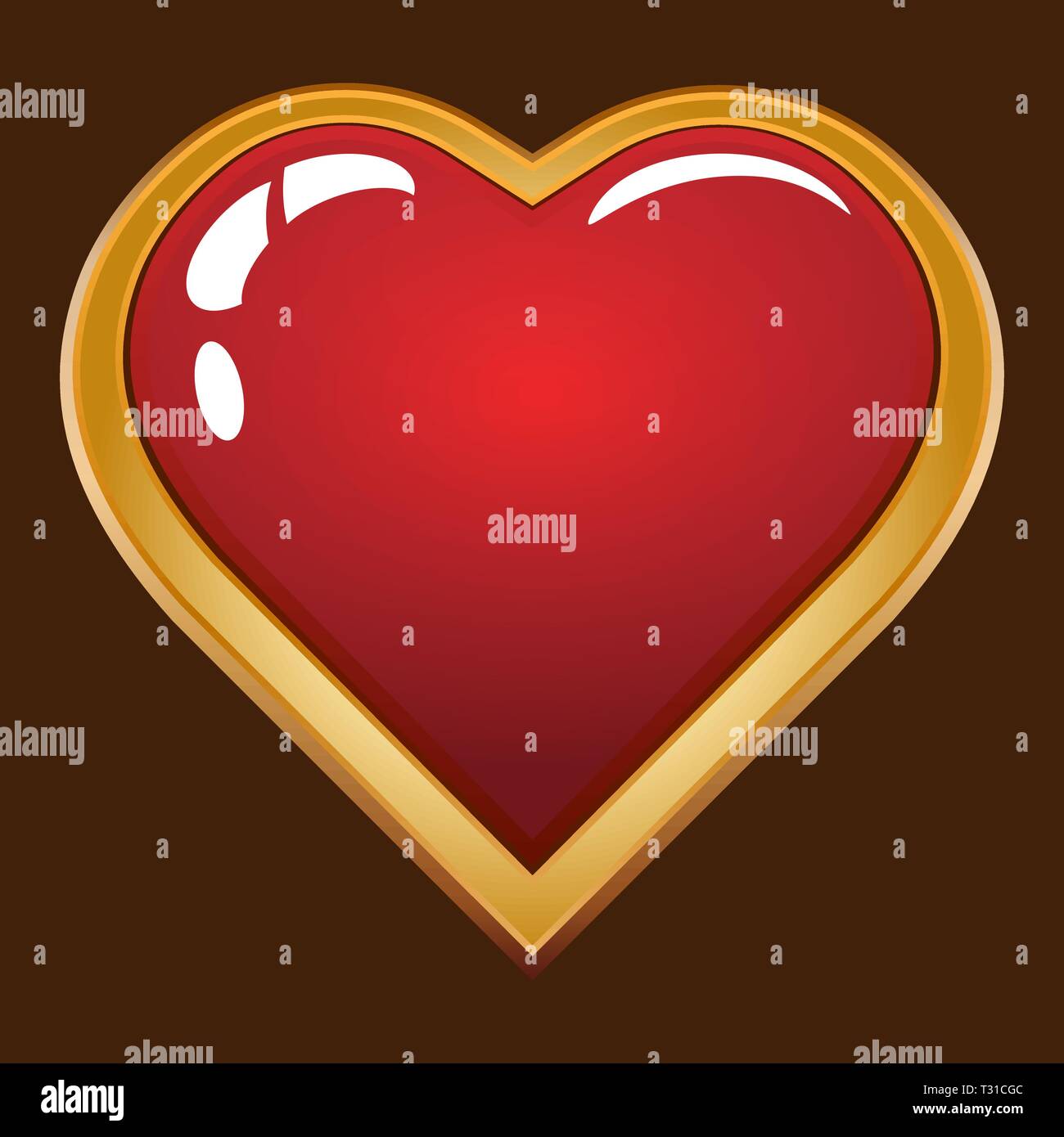 Shiny red heart shape with golden frame, conceptual vector illustration ...