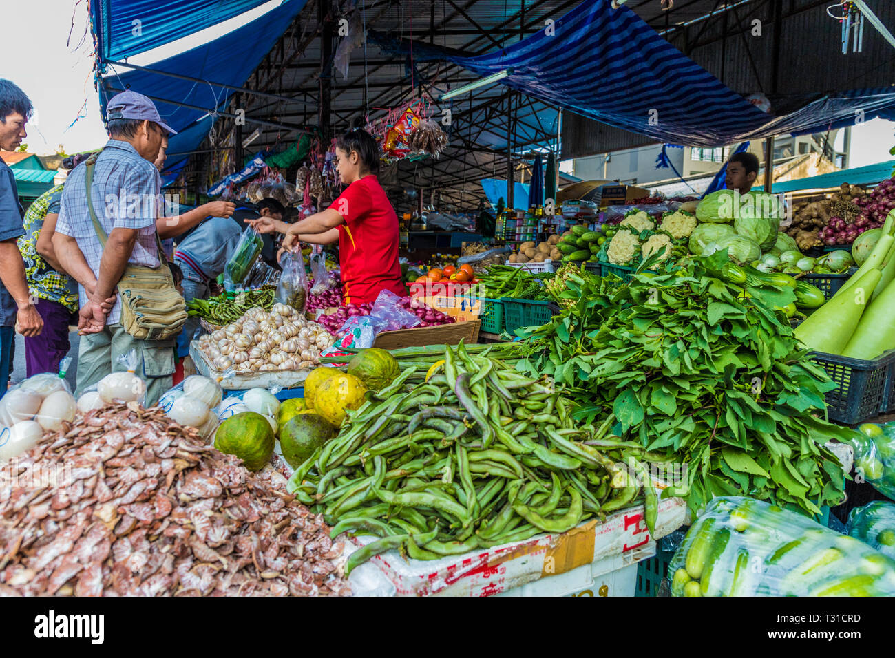 February 2019. Phuket Town Thailand. A market scene at the 24 hour ...
