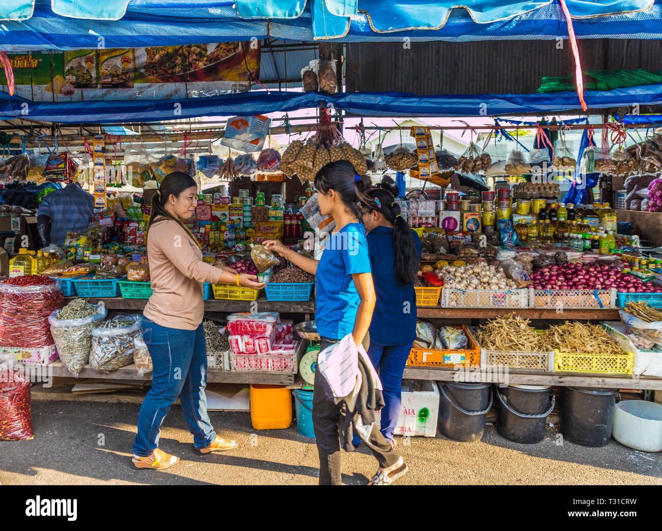February 2019. Phuket Town Thailand. A colorful market stall at the 24 ...