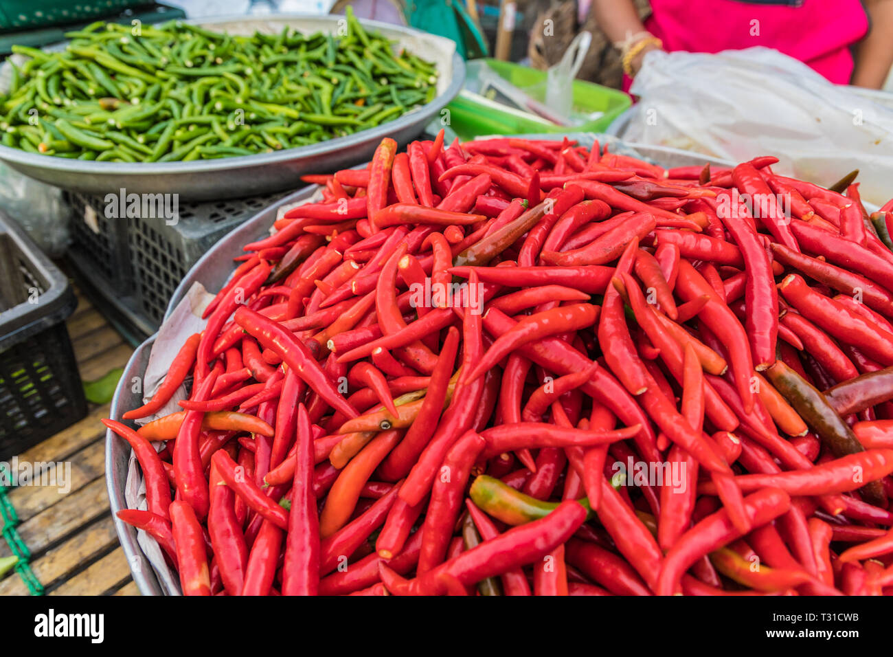 February 2019. Phuket Town Thailand. Chilis for sale at the 24 hour ...