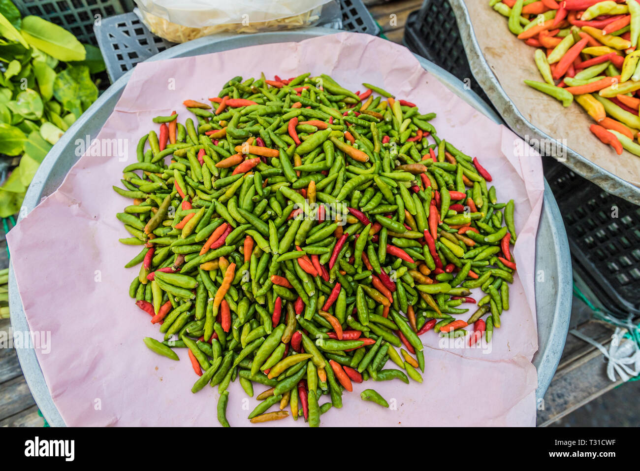 February 2019. Phuket Town Thailand. Chilis for sale at the 24 hour ...